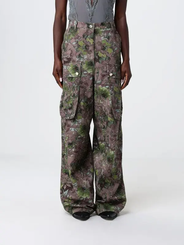 Liu Jo Printed Cotton Cargo Trousers With Rhinestones - Green