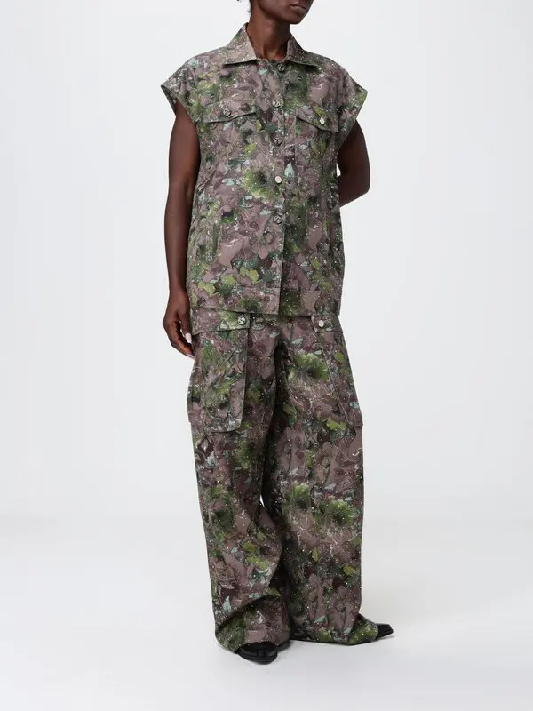 Liu Jo Printed Cotton Cargo Trousers With Rhinestones