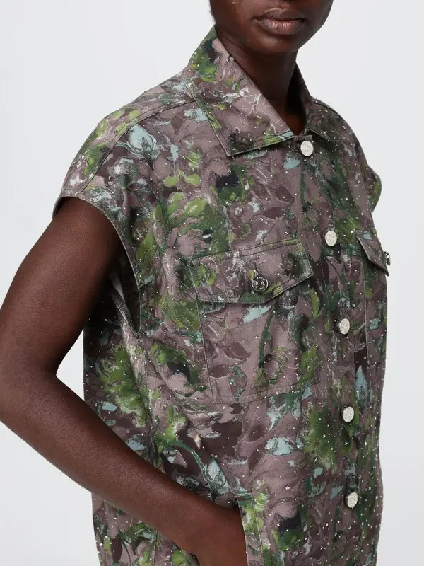 Liu Jo Floral Cotton Vest With Rhinestones - Green