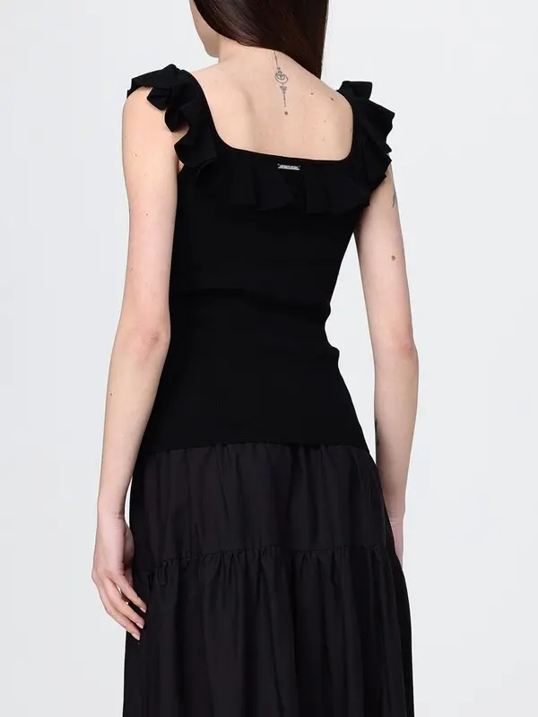 Michael Kors Ribbed Tank Top With Ruffle Detail - Black