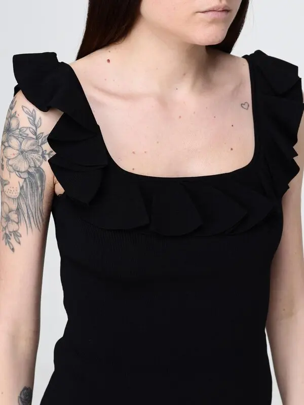 Michael Kors Ribbed Tank Top With Ruffle Detail - Black