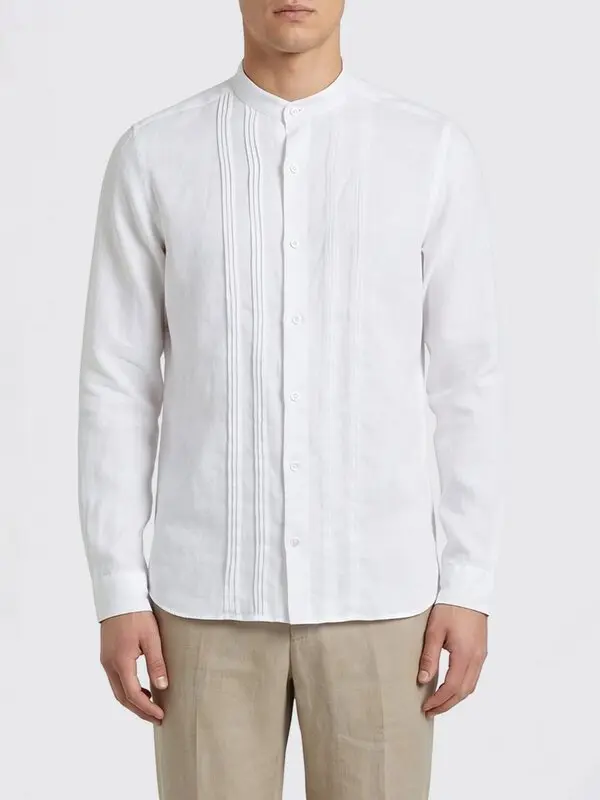 TINTORIA MATTEI 954 Slim Fit Linen Shirt With Mandarin Collar And Plastron - White