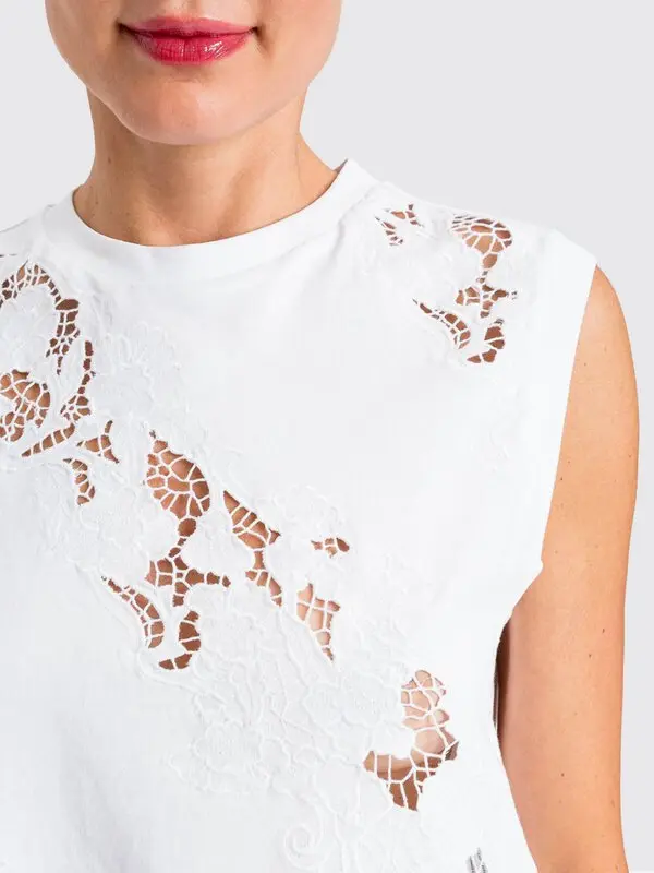 TWINSET Cotton And Macramé Lace Sleeveless Top - White