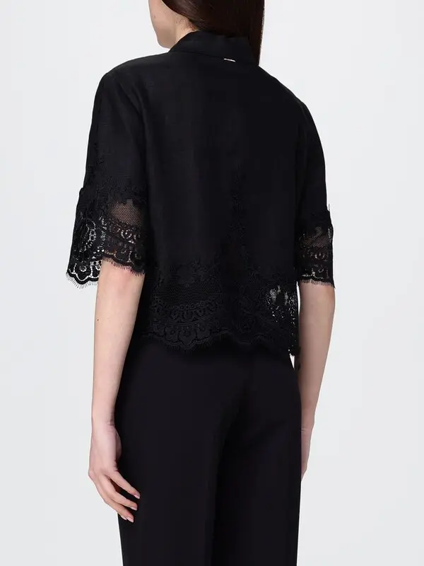 TWINSET Linen Shirt With Lace Inserts - Black