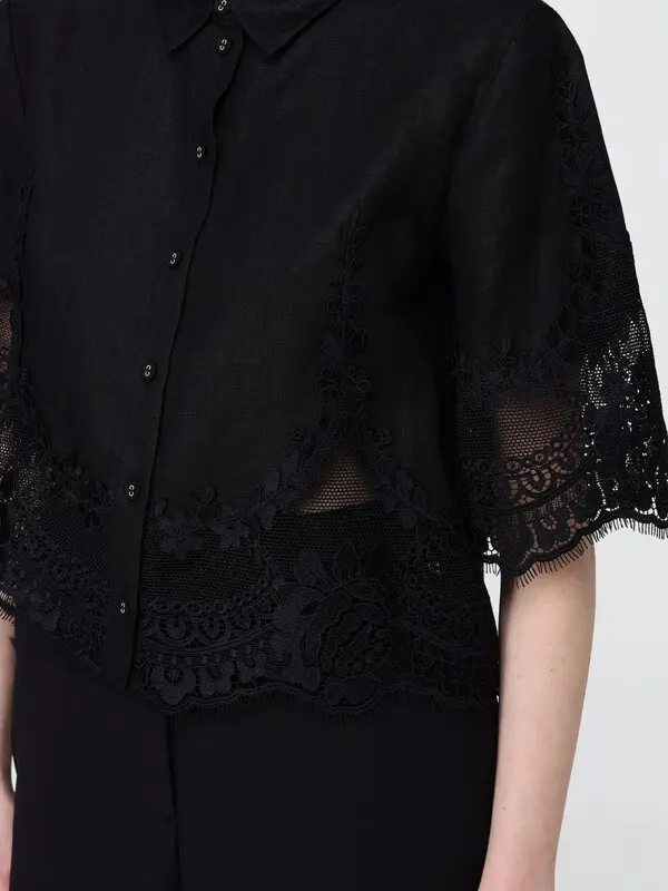 TWINSET Linen Shirt With Lace Inserts - Black