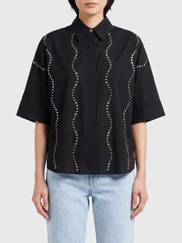 Liu Jo Cotton Shirt With Rhinestone Embellishments - Black