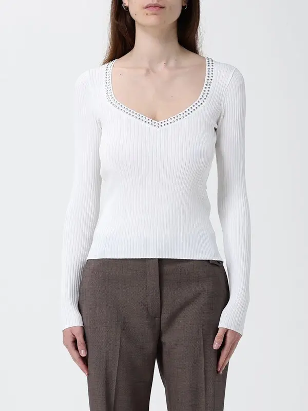 Liu Jo Ribbed V-neck Embellished Sweater