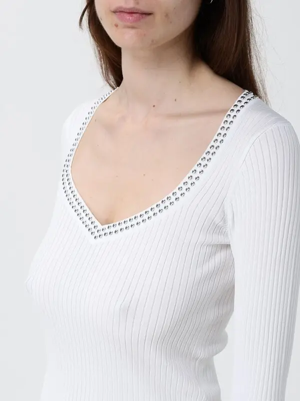 Liu Jo Ribbed V-neck Embellished Sweater