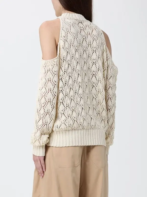 ANIYE BY Open-knit Cotton Turtleneck Sweater With Dropped Shoulders - Beige