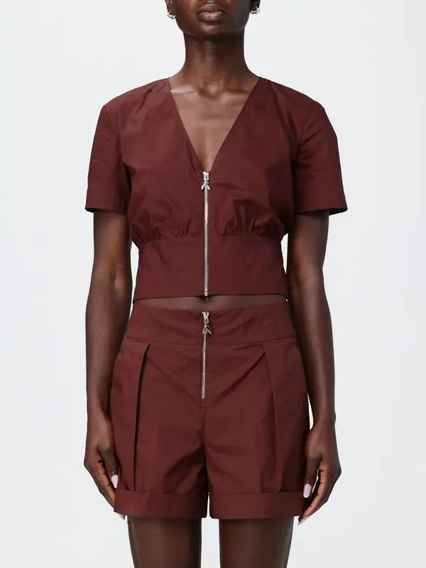 Patrizia Pepe Short Sleeve Zip-up Cropped Shirt - Red