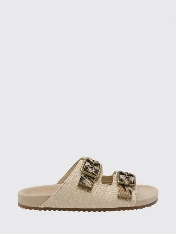 Burberry Vintage Check Raffia And Canvas Mules - Beige
