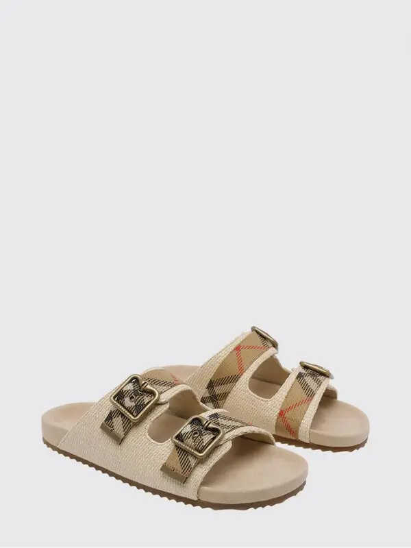 Burberry Vintage Check Raffia And Canvas Mules