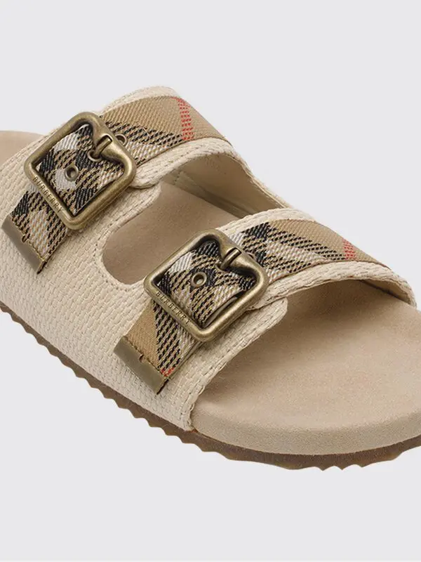 Burberry Vintage Check Raffia And Canvas Mules