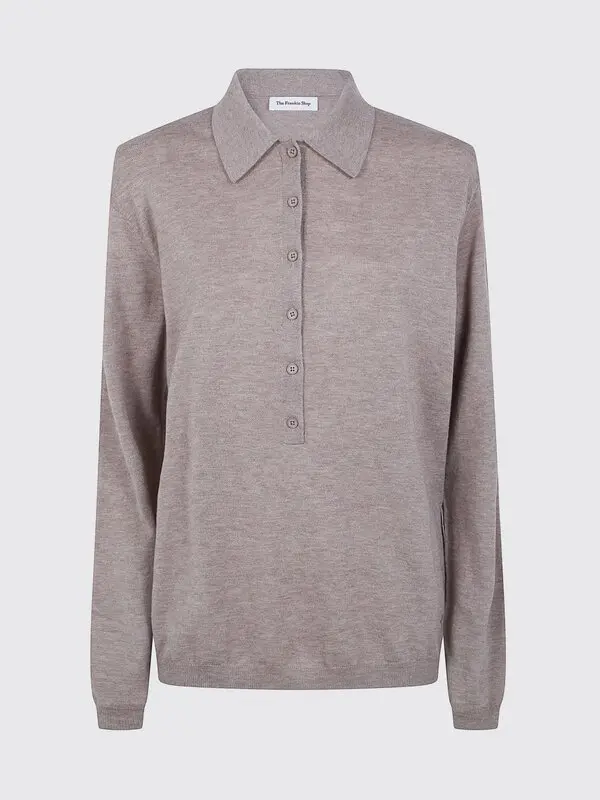 THE FRANKIE SHOP Wool Blend Knit Polo Shirt - Brown