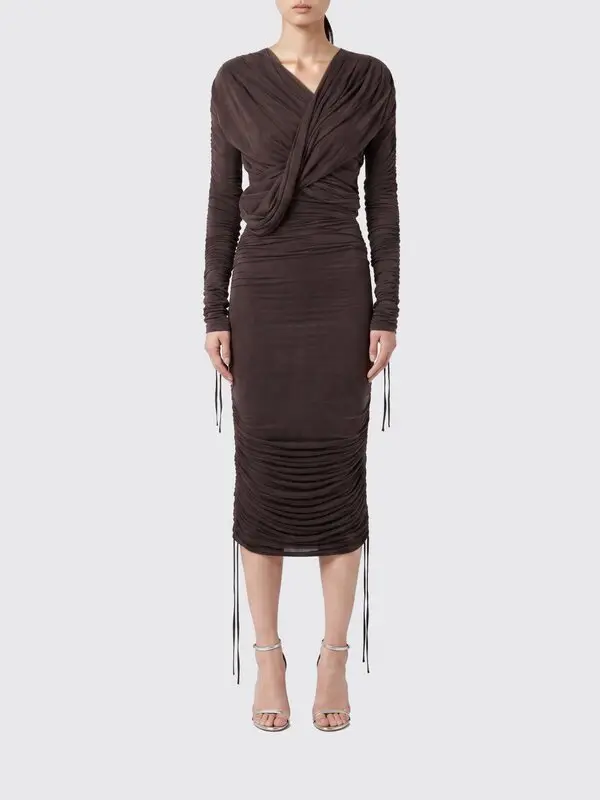 Balmain Draped Jersey Midi Dress - Brown