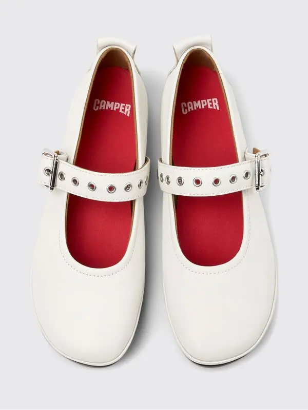 Camper Right Nina Mary Jane Flats In Calfskin Leather - White