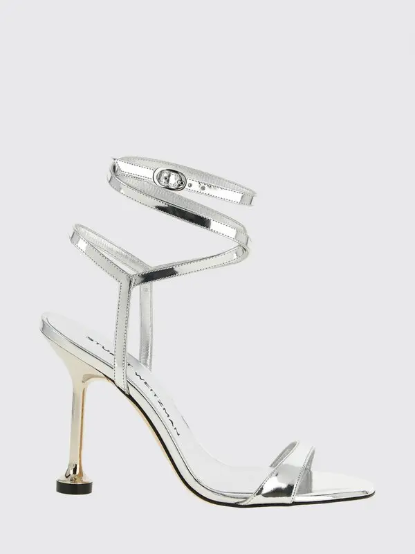 STUART WEITZMAN Nudistini Patent Leather Ankle Strap Sandals - Silver