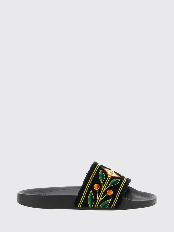 Casablanca Laurel Terry Sliders With Floral Embroidery - Black