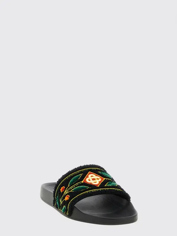 Casablanca Laurel Terry Sliders With Floral Embroidery - Black
