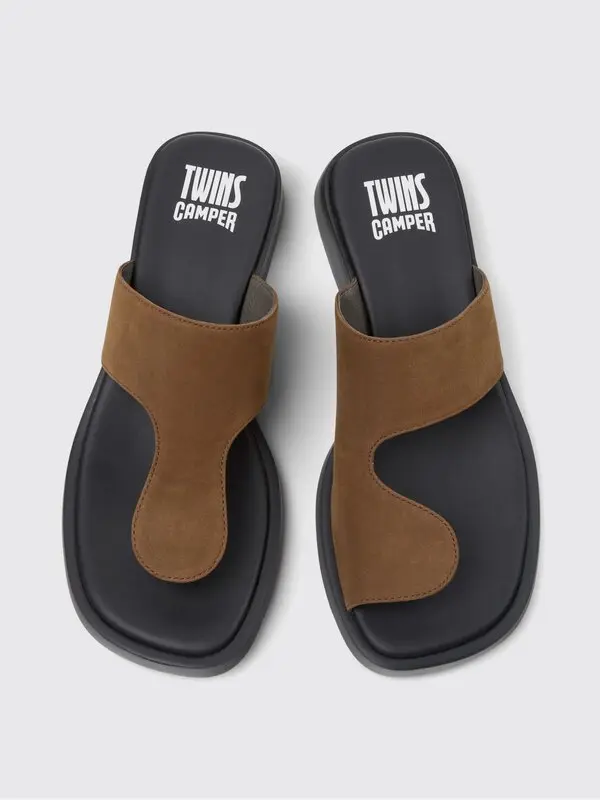 Camper Dana Nubuck Leather Thong Sandals With Low Heel