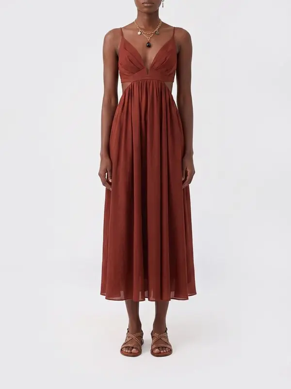 Zimmermann Spaghetti Strap Midi Dress - Burgundy