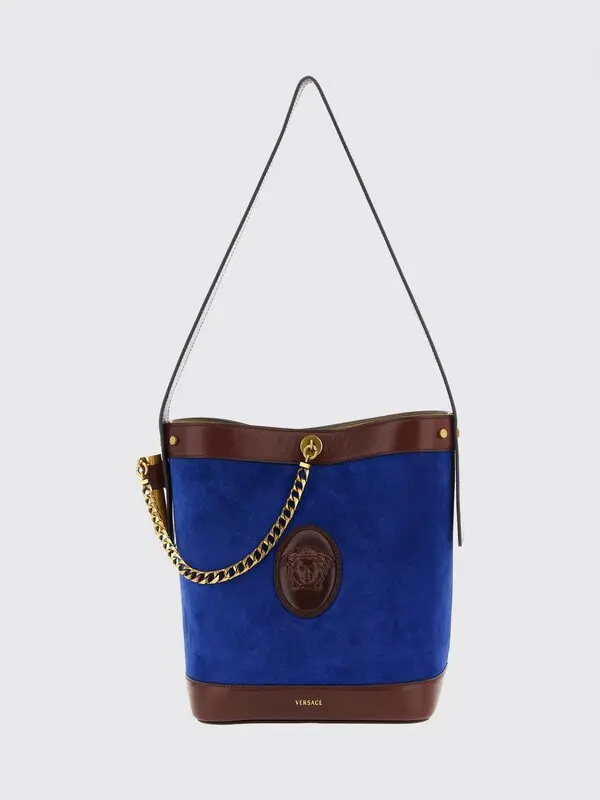 Versace Pivot Suede Bucket Bag - Blue