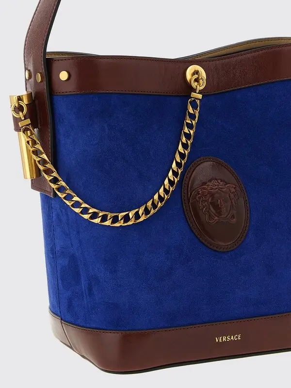 Versace Pivot Suede Bucket Bag - Blue