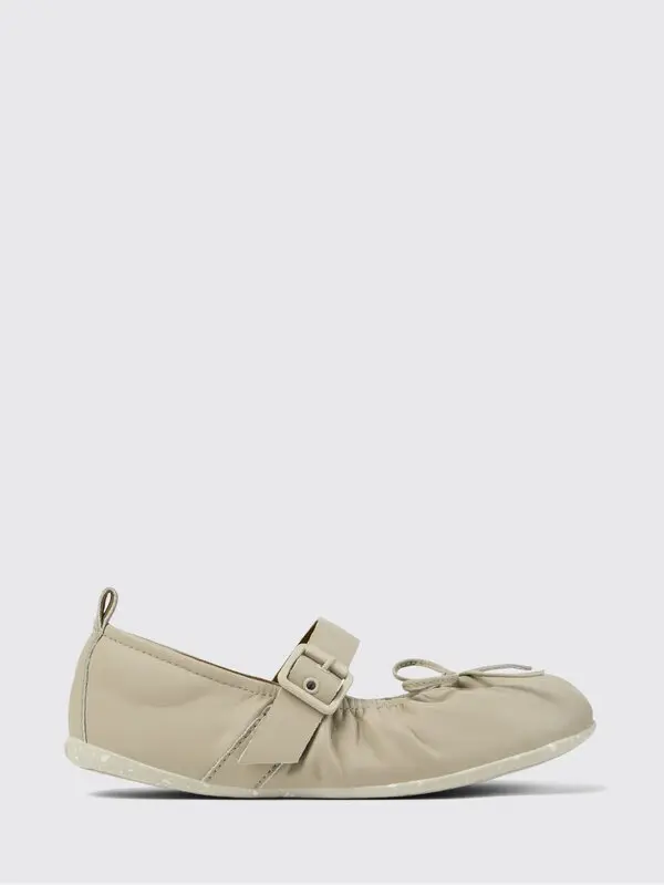 Camper Recycled Leather Mary Jane Flats With Bow And Adjustable Strap - Beige