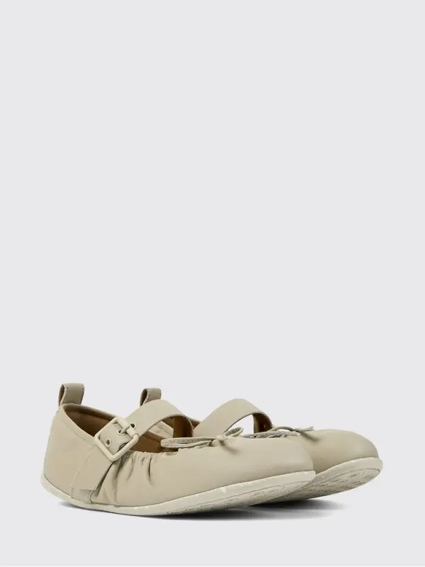Camper Recycled Leather Mary Jane Flats With Bow And Adjustable Strap - Beige