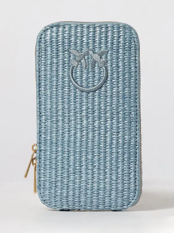 Pinko Raffia Wallet With Logo Detail - Gnawed Blue