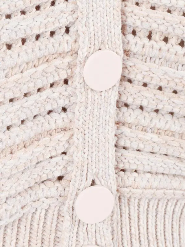Emporio Armani Perforated Cotton Blend Knit Top With Crew Neck And Button Back - Beige