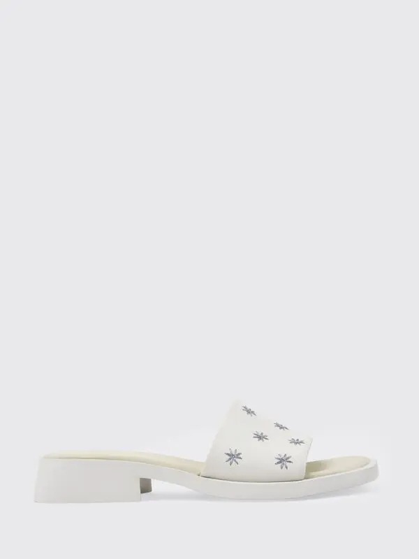 Camper Embellished Leather Slip-on Sandals With Floral Embroidery - White
