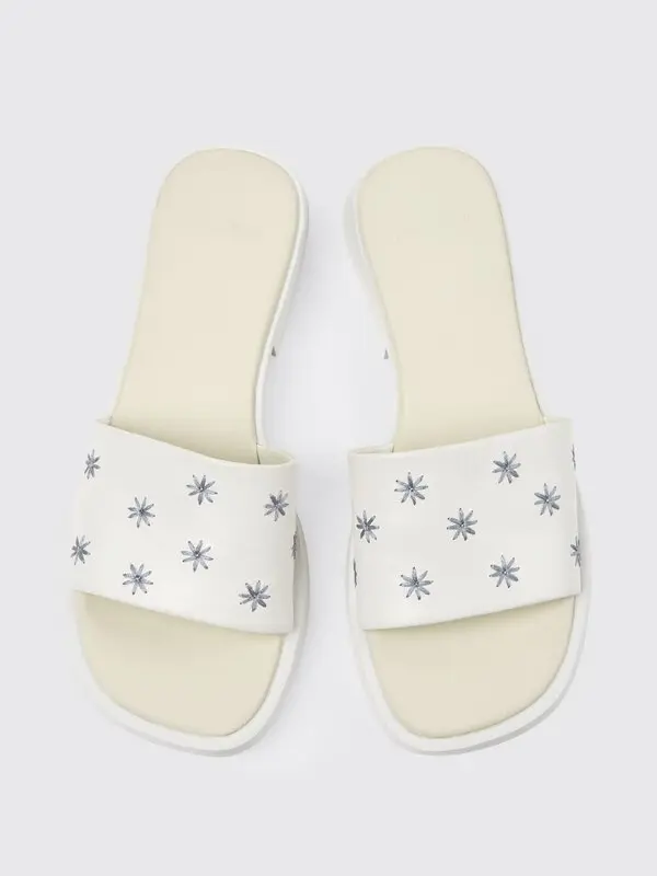 Camper Embellished Leather Slip-on Sandals With Floral Embroidery