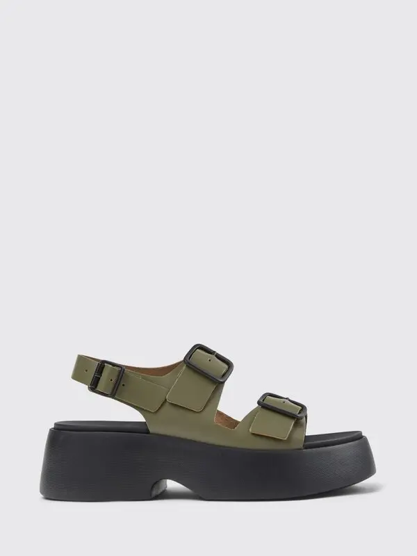 Camper Tasha Leather Platform Sandals - Green