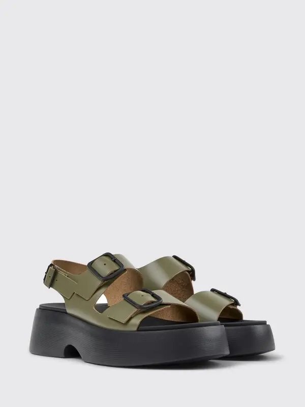 Camper Tasha Leather Platform Sandals - Green