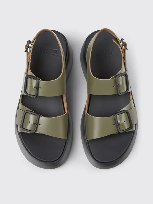 Camper Tasha Leather Platform Sandals - Green