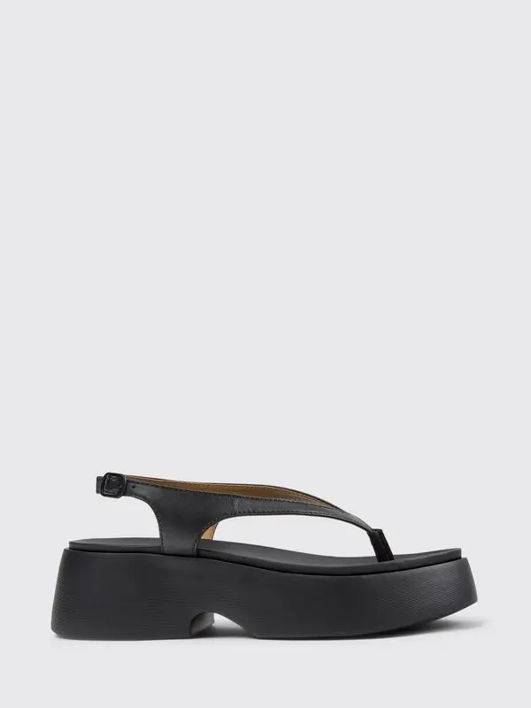 Camper Tasha Smooth Calfskin Leather Platform Thong Sandals - Black