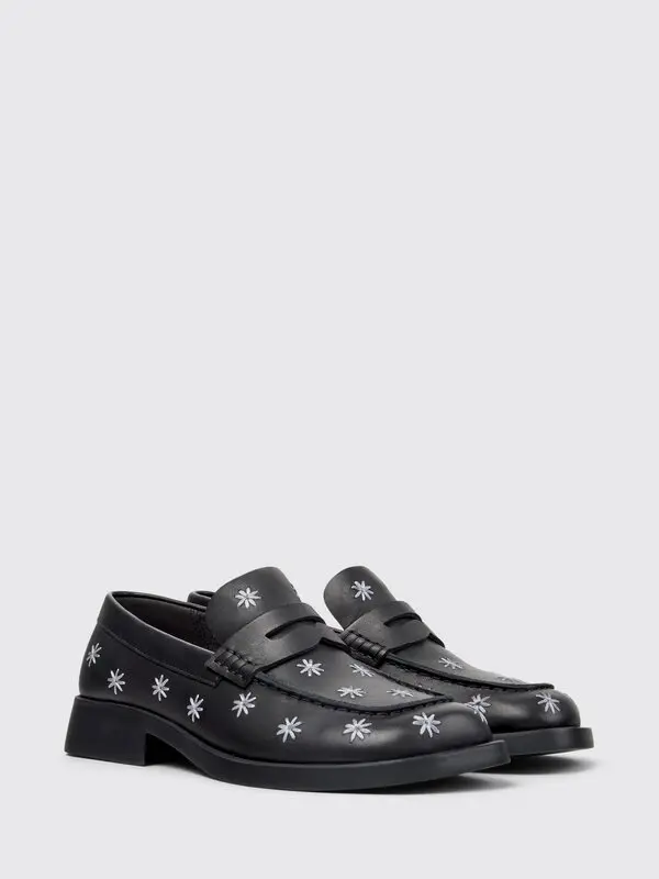 Camper Embroidered Leather Loafers