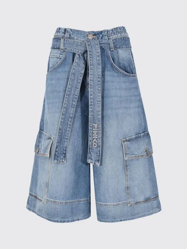 Pinko High-waisted Wide Leg Denim Shorts
