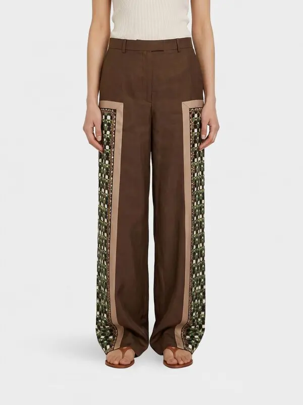 Tory Burch Printed Silk Palazzo Trousers - Brown