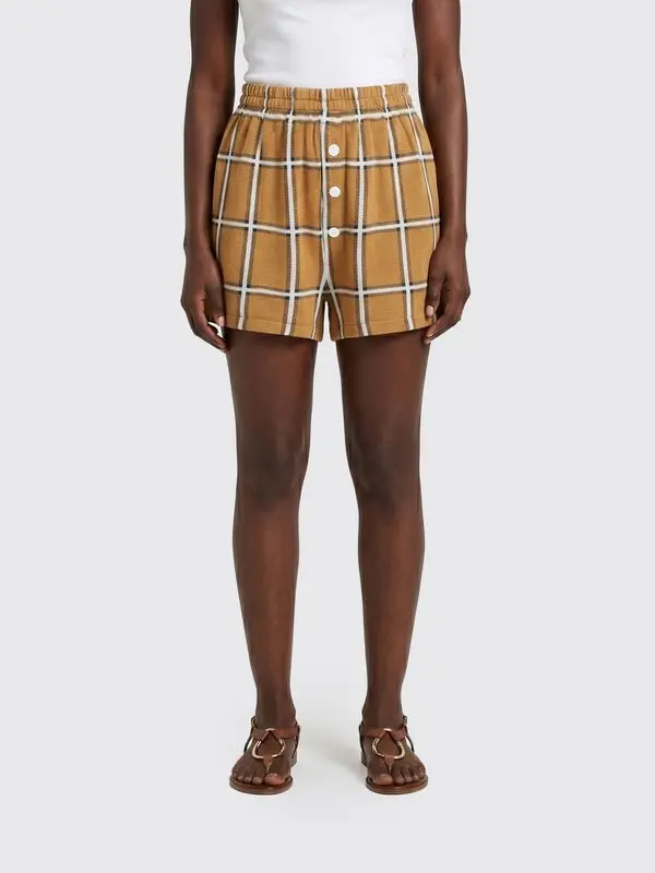 Guest In Residence Checked Silk And Linen Shorts - Brown