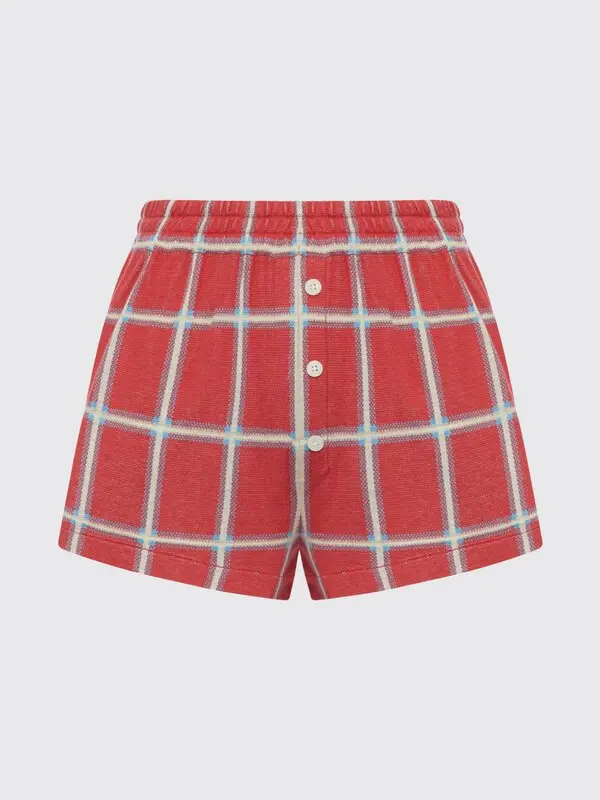 Guest In Residence Checked Silk And Linen Shorts - Red