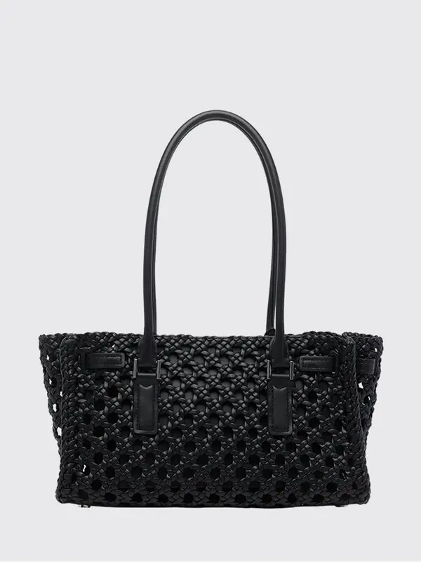 Michael Kors Woven Shoulder Bag With Clasp Closure - Black