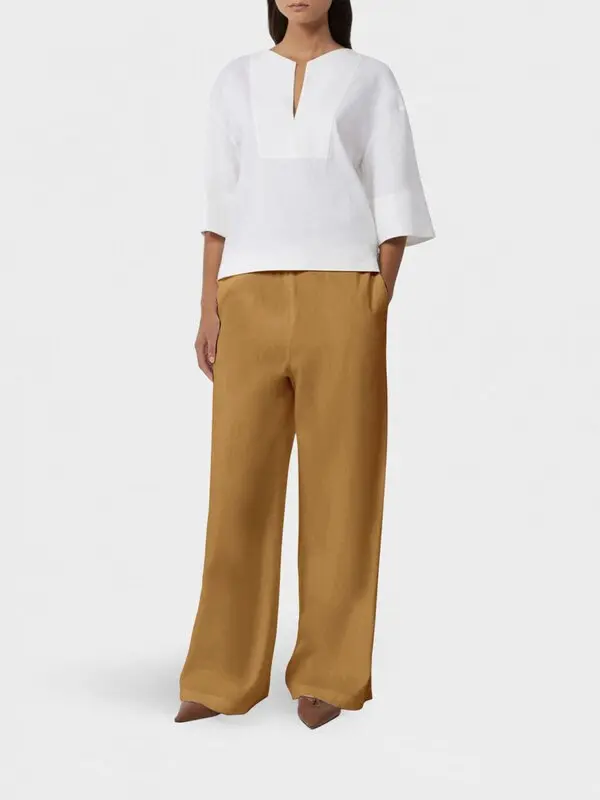 Max Mara Palazzo Linen Blend Trousers - Sand