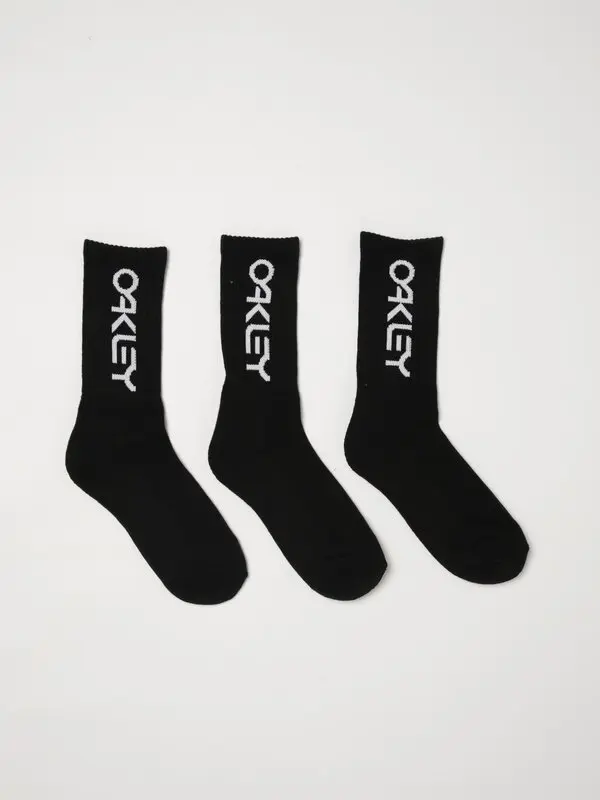 Oakley Set Of 3 Pairs Ribbed Stretch Cotton Crew Socks With Jacquard Logo - Black