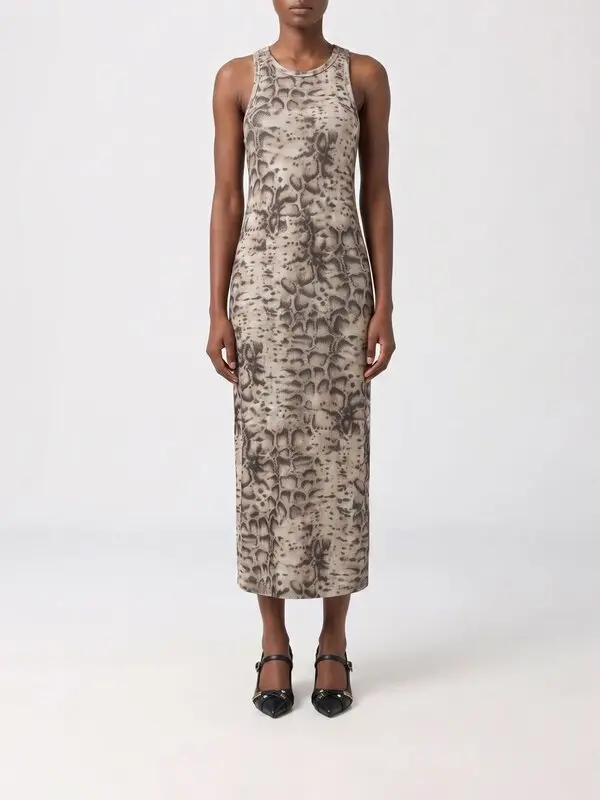 Pinko Jersey Midi Dress With Snake Print - Beige