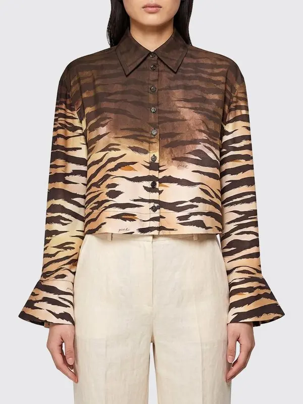 Pinko Viscose Animal Print Shirt - Brown