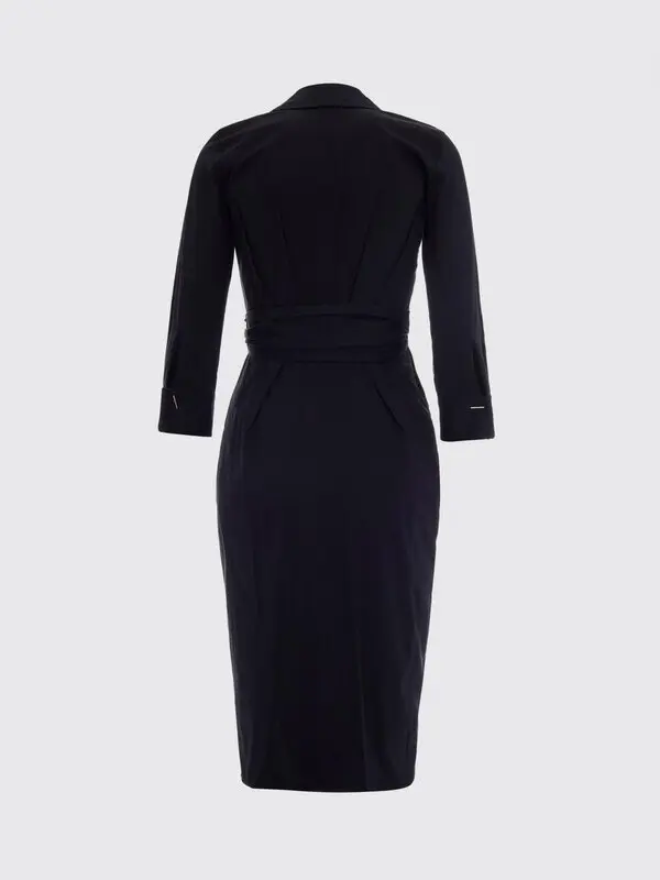 Elisabetta Franchi Stretch Cotton Midi Wrap Dress - Black