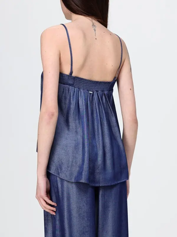 Liu Jo Viscose Blend Top With Applied Rhinestones - Denim
