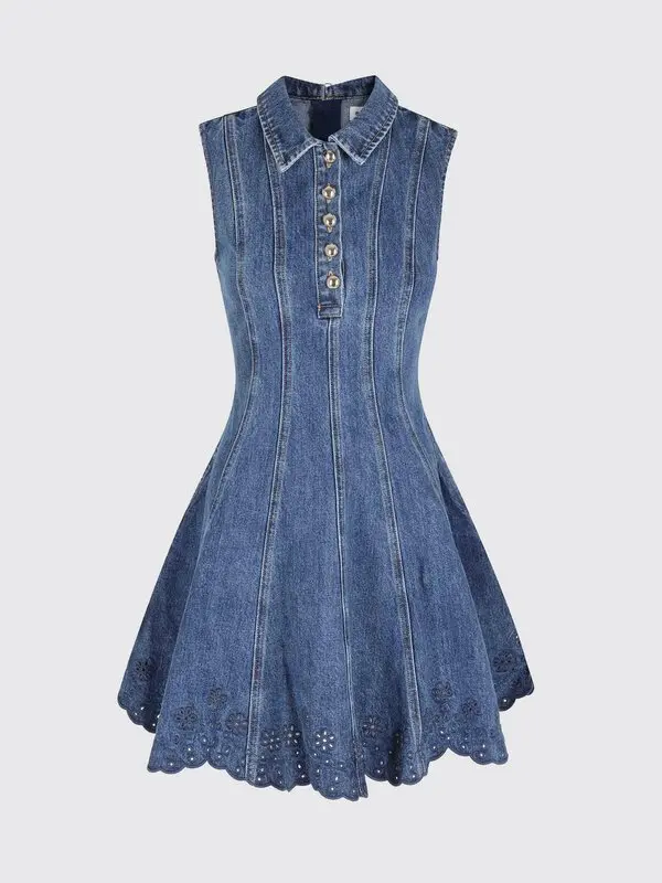 SELF-PORTRAIT Denim Shirt Dress With Scalloped Hem